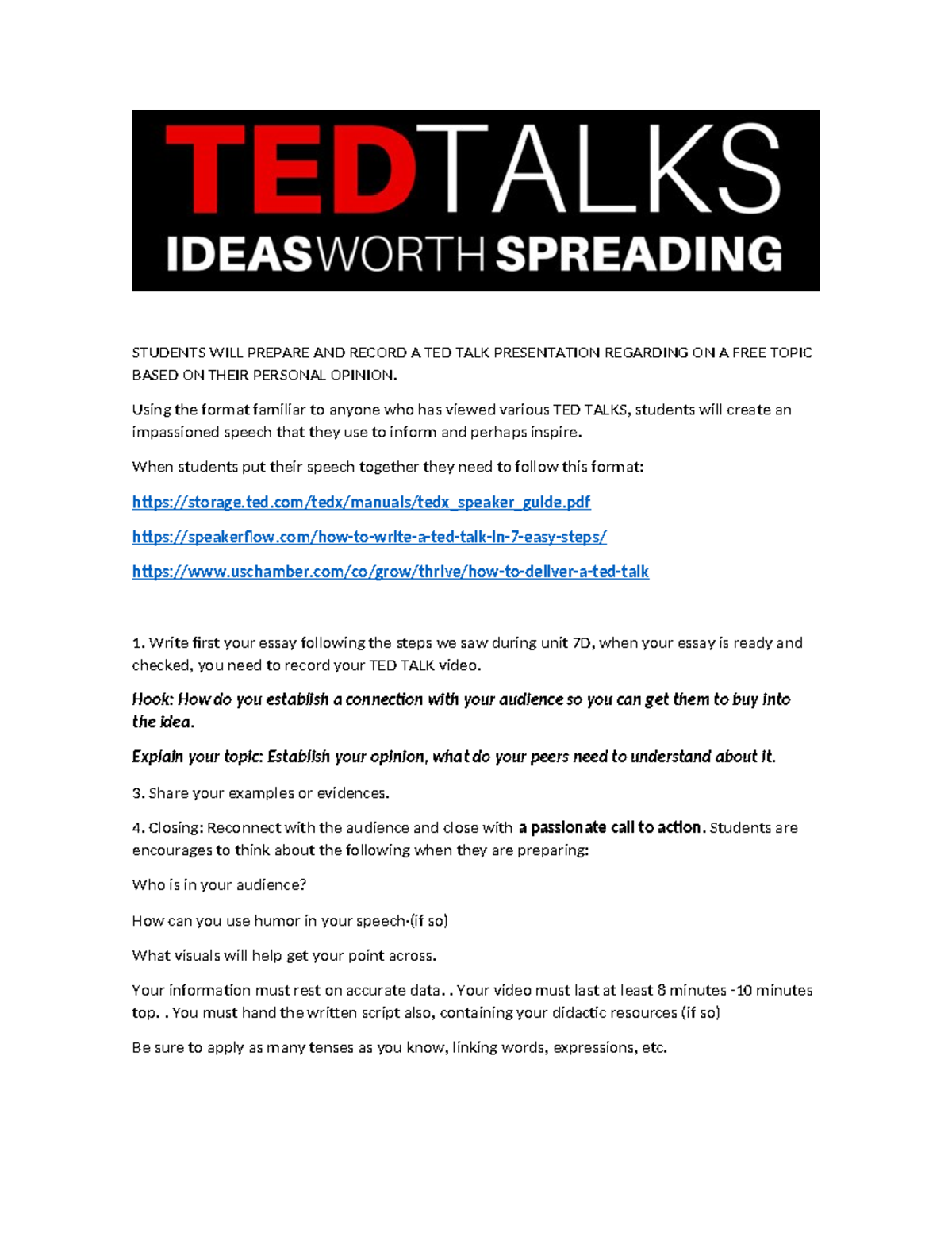 Inter 4 TED Talk Project: Crafting Your Passionate Speech - Studocu
