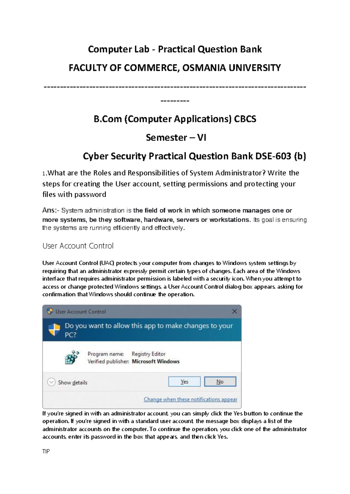 Cyber security Lab Practical Solutions - Computer Lab - Practical Question Bank FACULTY OF ...