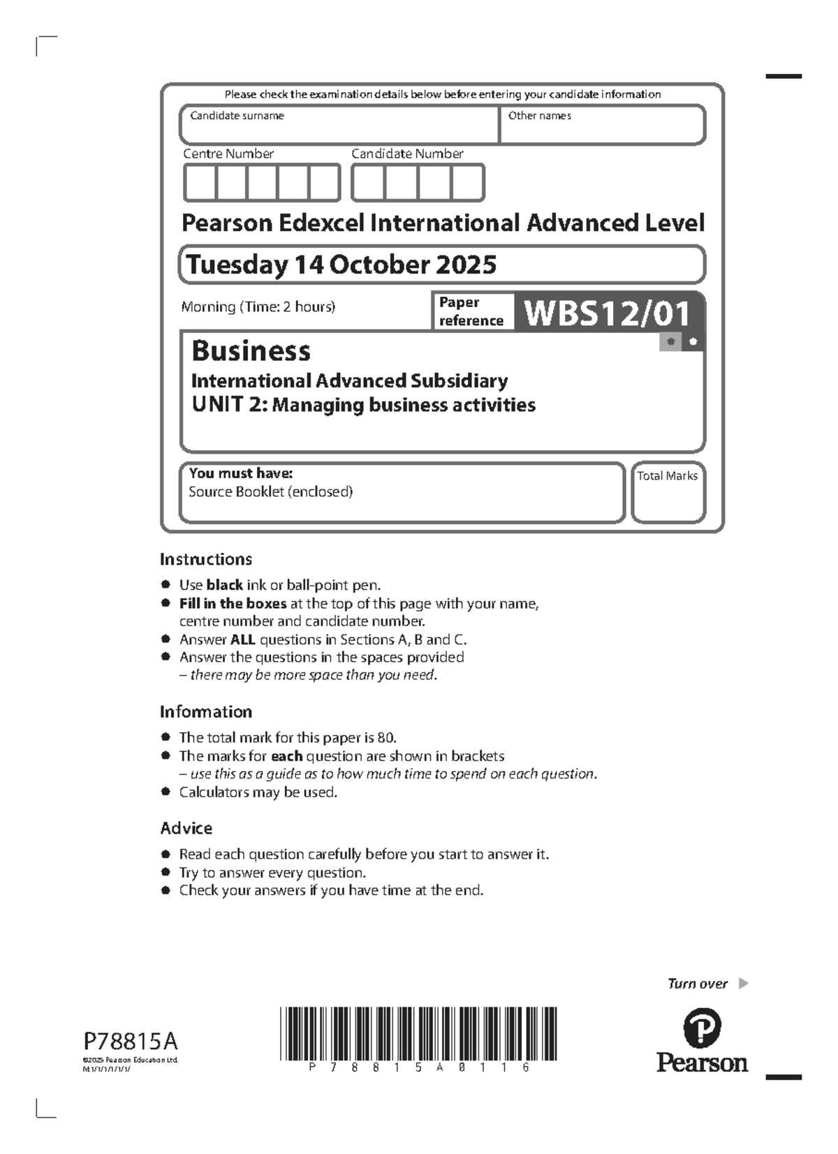 October 2025 - IAL Business Unit 2: Managing Business Activities Exam ...