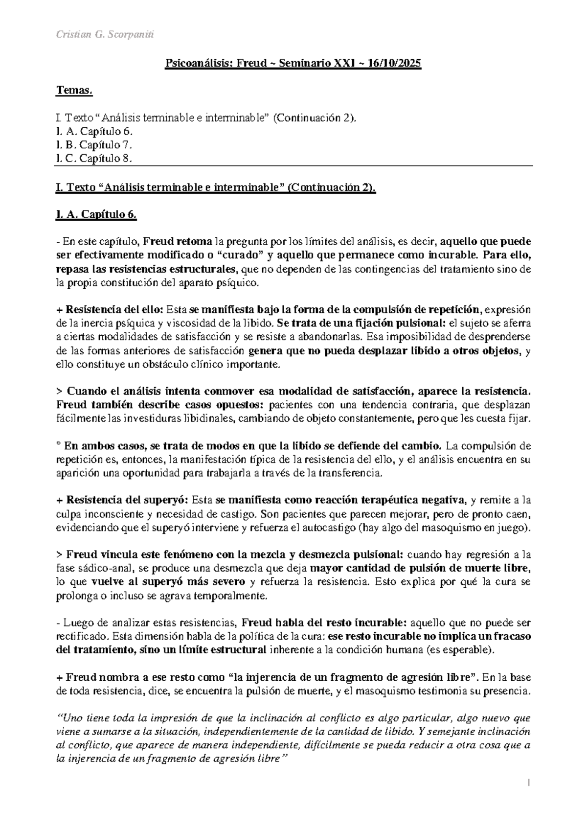 Seminario XXI: Análisis Terminable e Interminable - Freud - Studocu