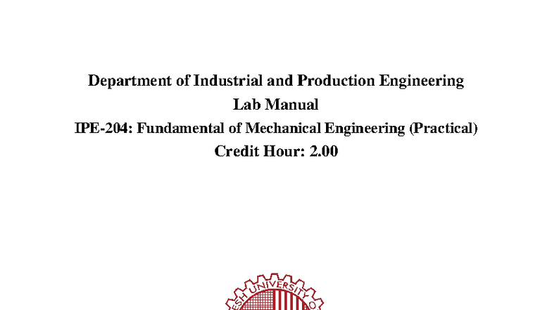 FME 101 Lab Manual: Fundamentals of Mechanical Engineering - Studocu