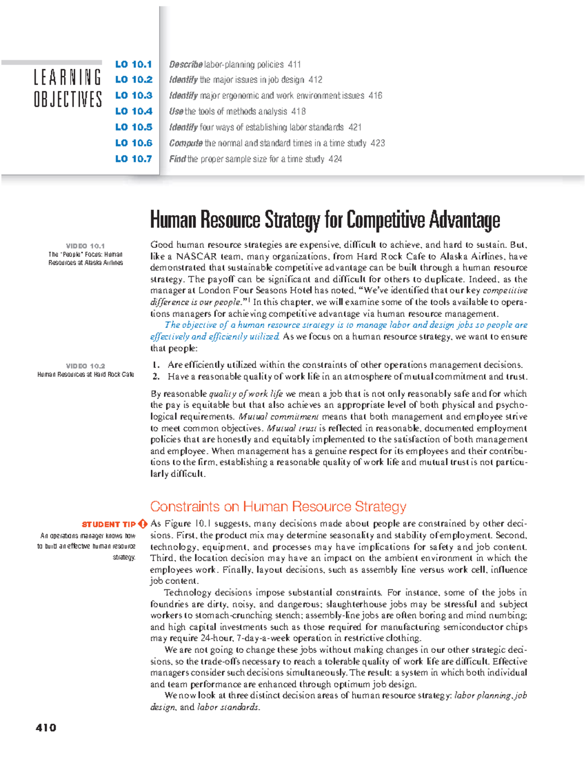 Human Resource Management: Job Design & Labor Standards (LO 10.1-10.7 ...