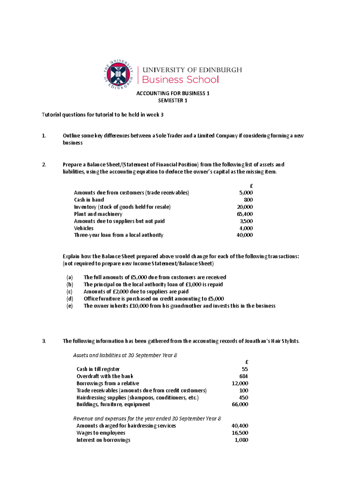 Af B1 tutorial questions for week 3 - ACCOUNTING FOR BUSINESS 1 ...