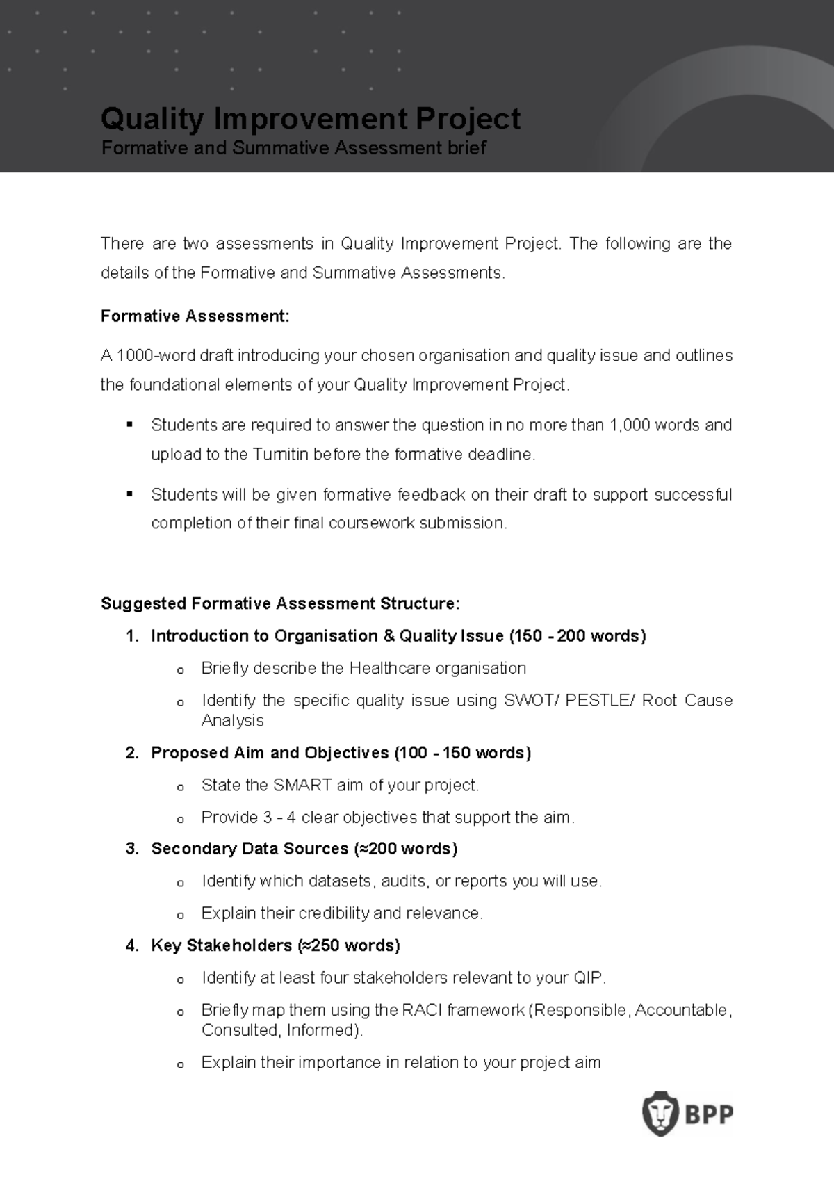 Quality Improvement Project (QIP) - Formative & Summative Assessment ...