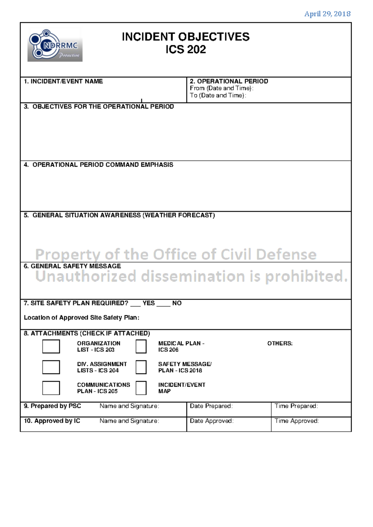 BICS - ICS 202 - Incident Objectives Form (April 29, 2018) - Studocu