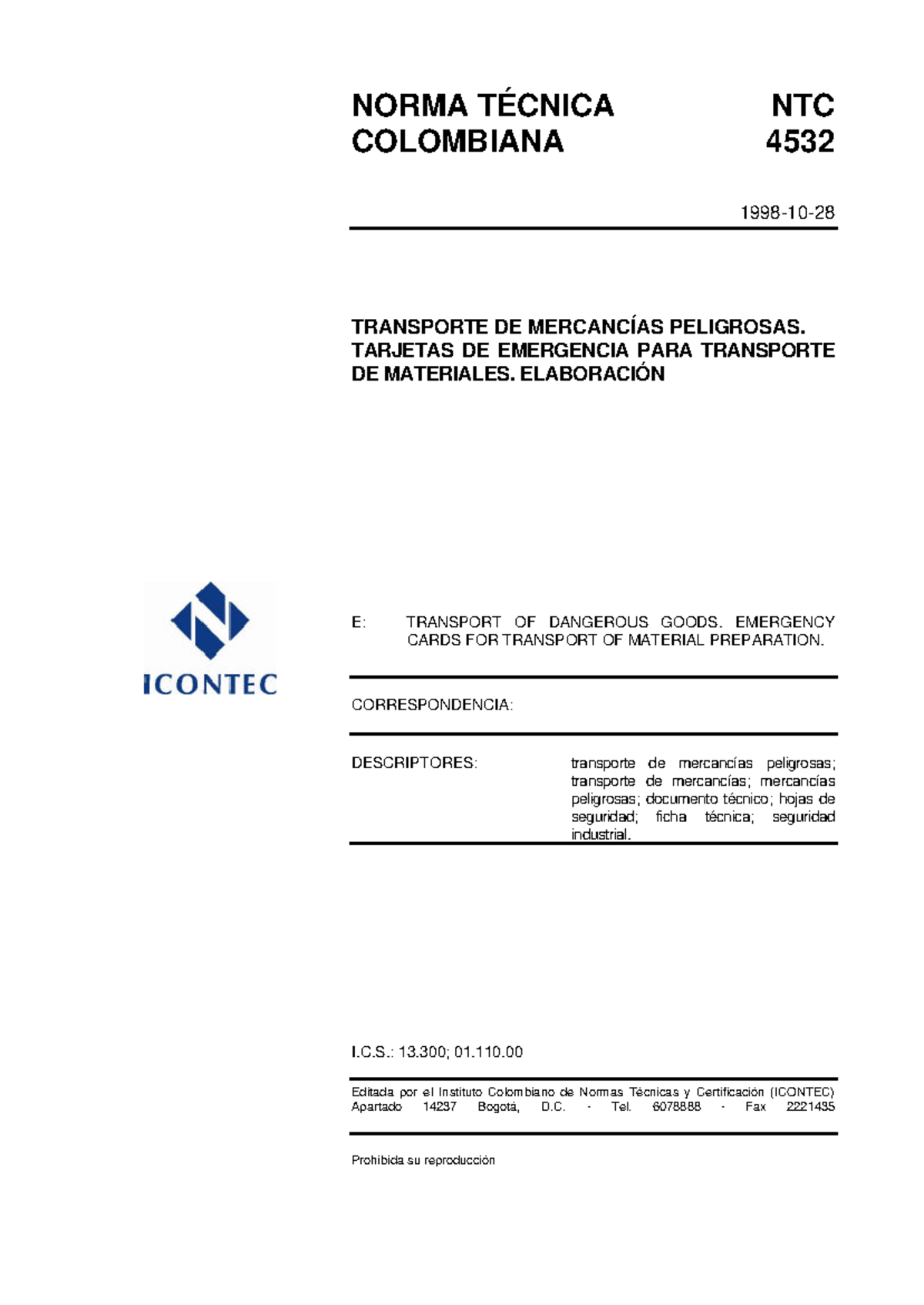 NTC 4532 - Norma Técnica sobre Transporte de Mercancías Peligrosas ...