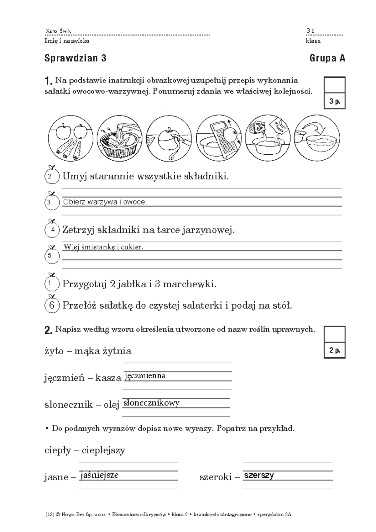 Sprawdzian 3A - Kształcenie Zintegrowane dla Klasy 3 - Studocu