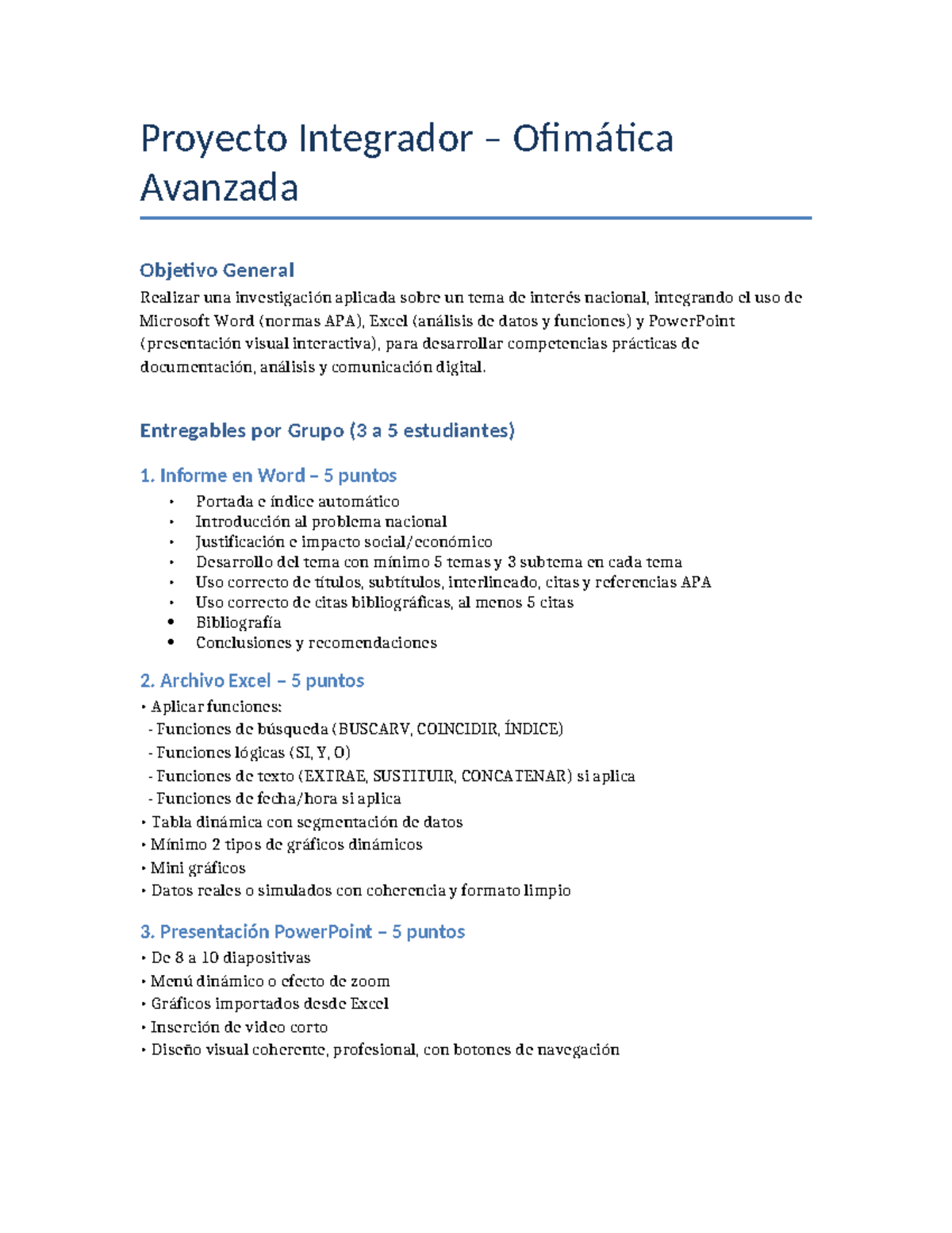 Proyecto Integrador Ofimática Avanzada: Informe, Excel y PowerPoint - Studocu