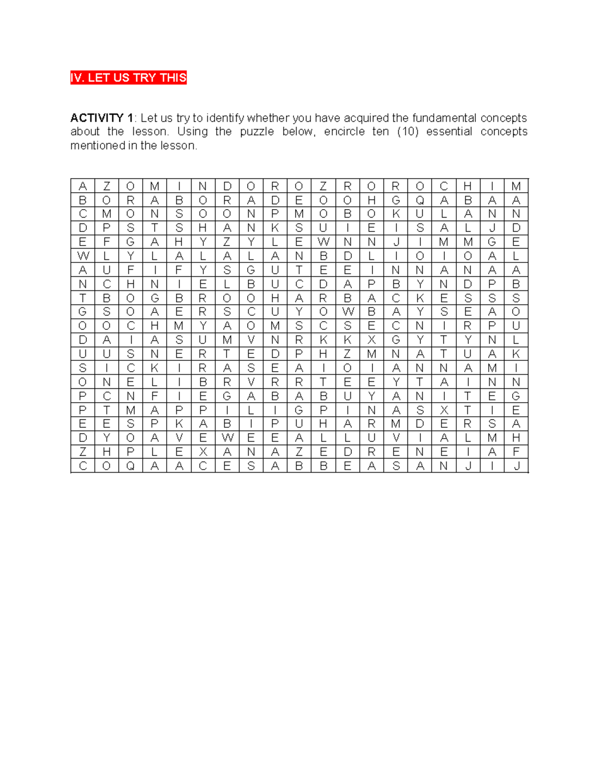 Activity 1 - Identifying Key Concepts in the Lesson - Studocu