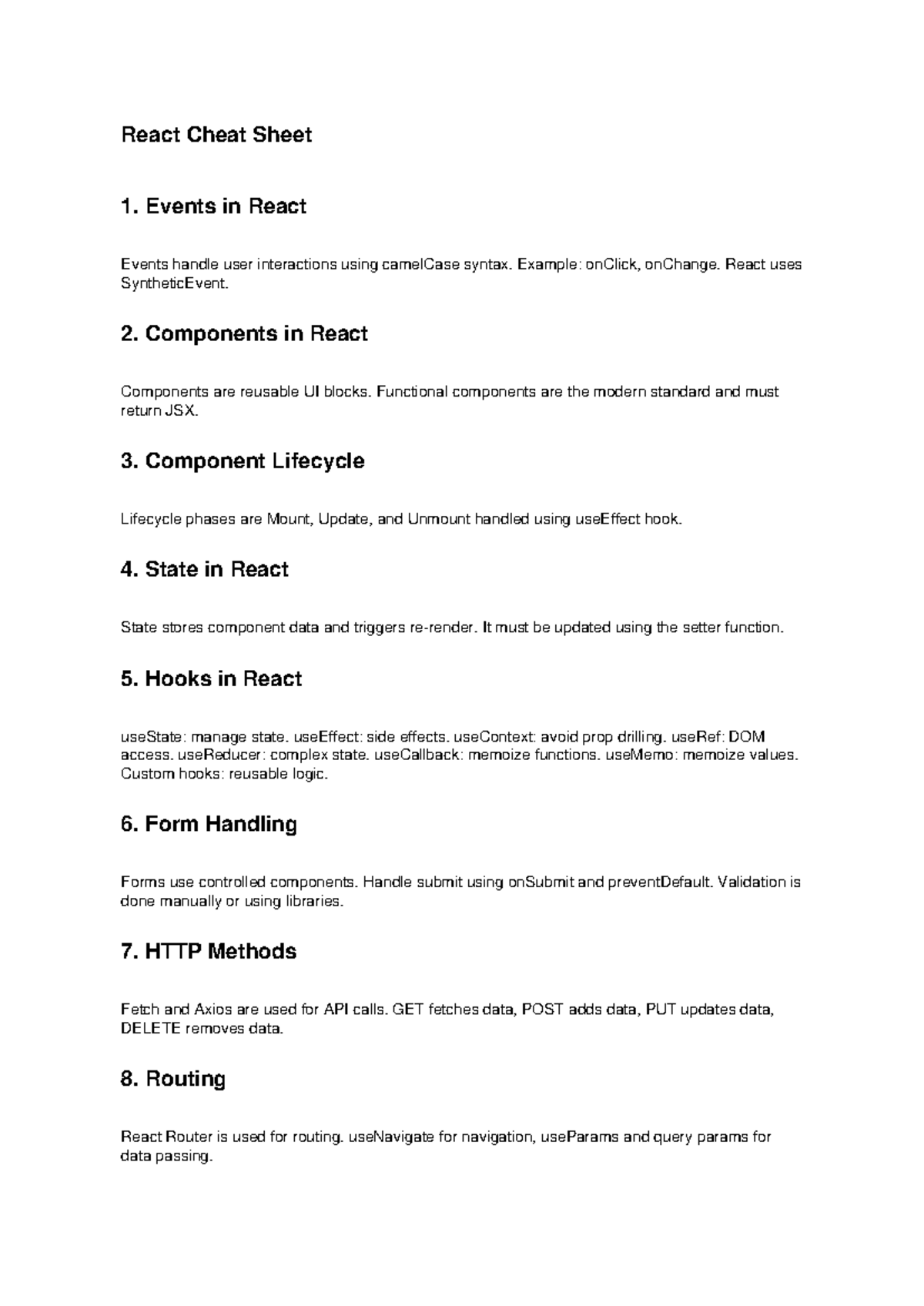 React Cheat Sheet - Revision Guide for Quick Reference - Studocu