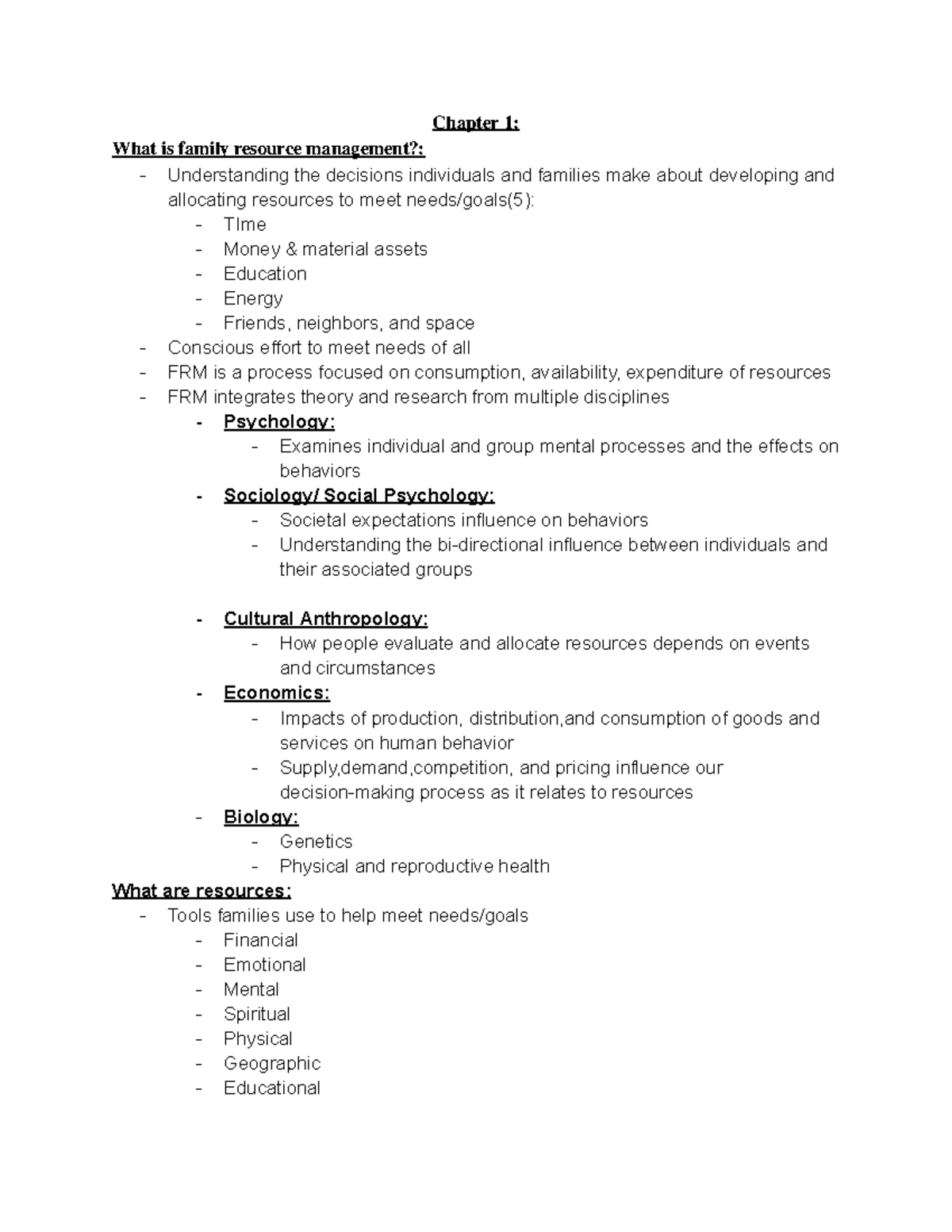 Family Resource Management (FRM) Study Guide: Key Concepts and Theories ...