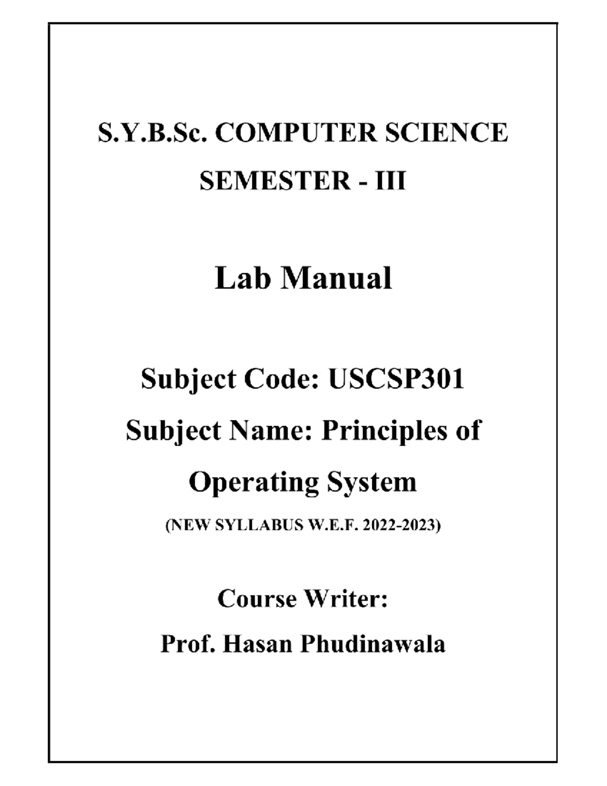SYCS USCS301 Principles of Operating System Lab Manual by Prof. Hasan ...