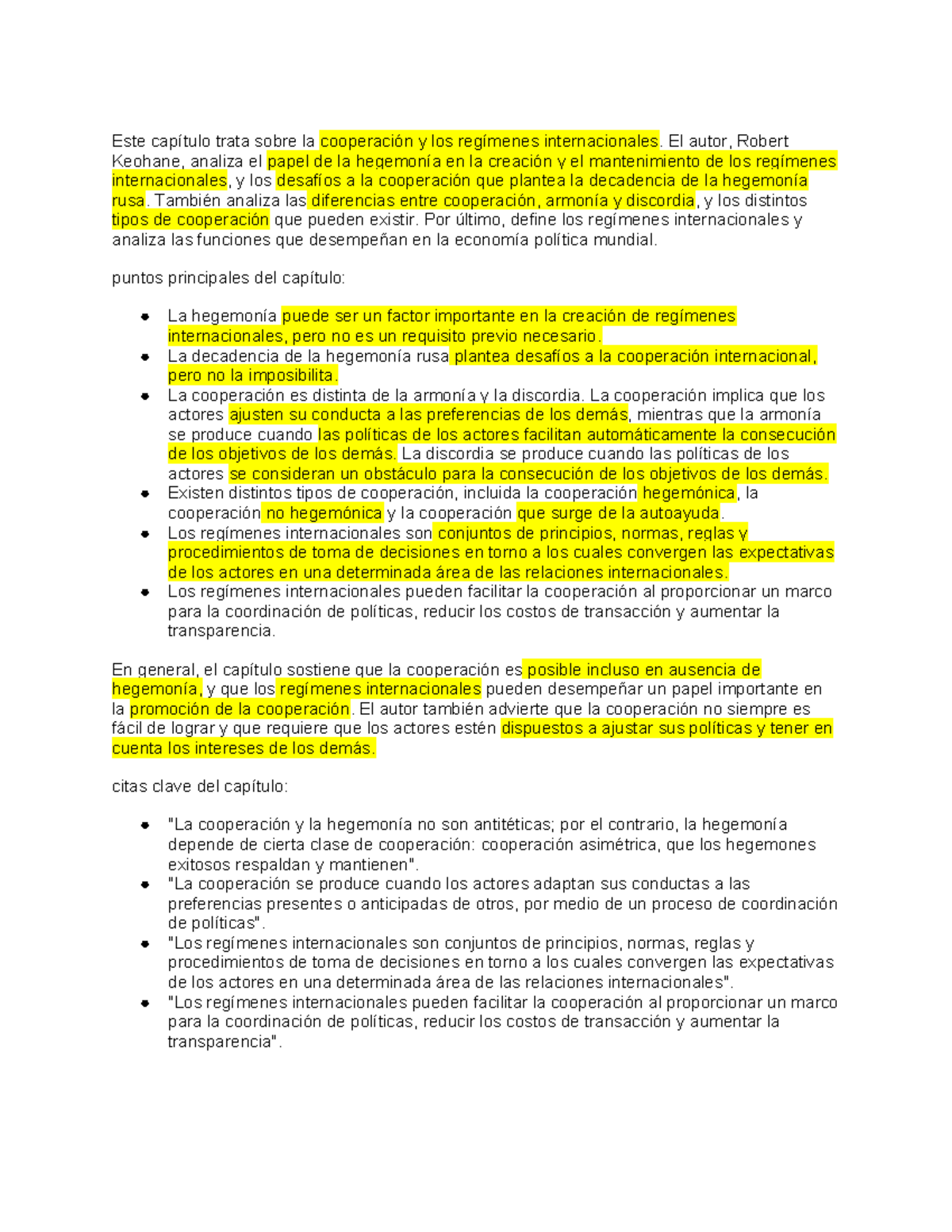 Keohane cap4 - Resumen de la cooperación y regímenes internacionales ...