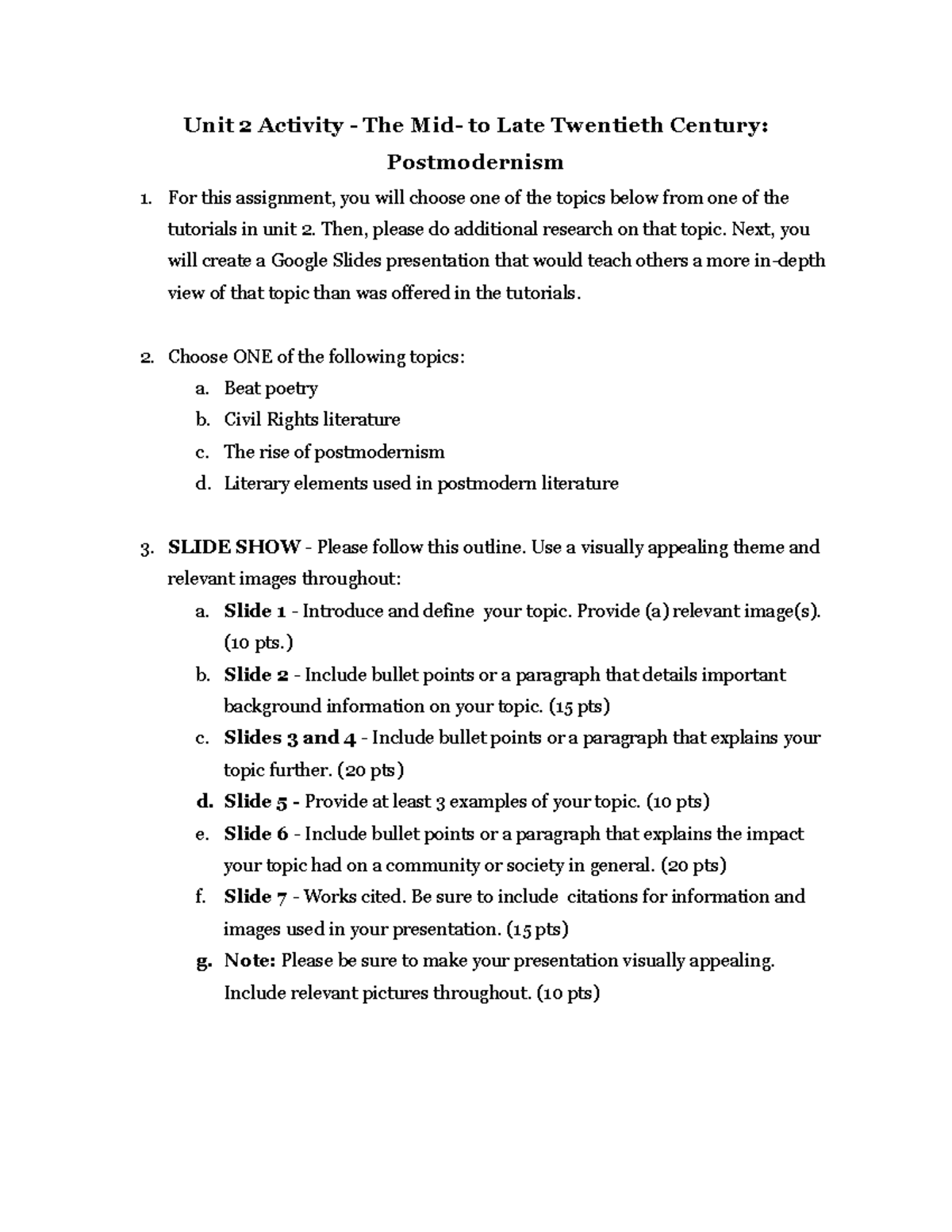 English 11B Unit 2 Activity: Exploring Postmodernism in Literature ...