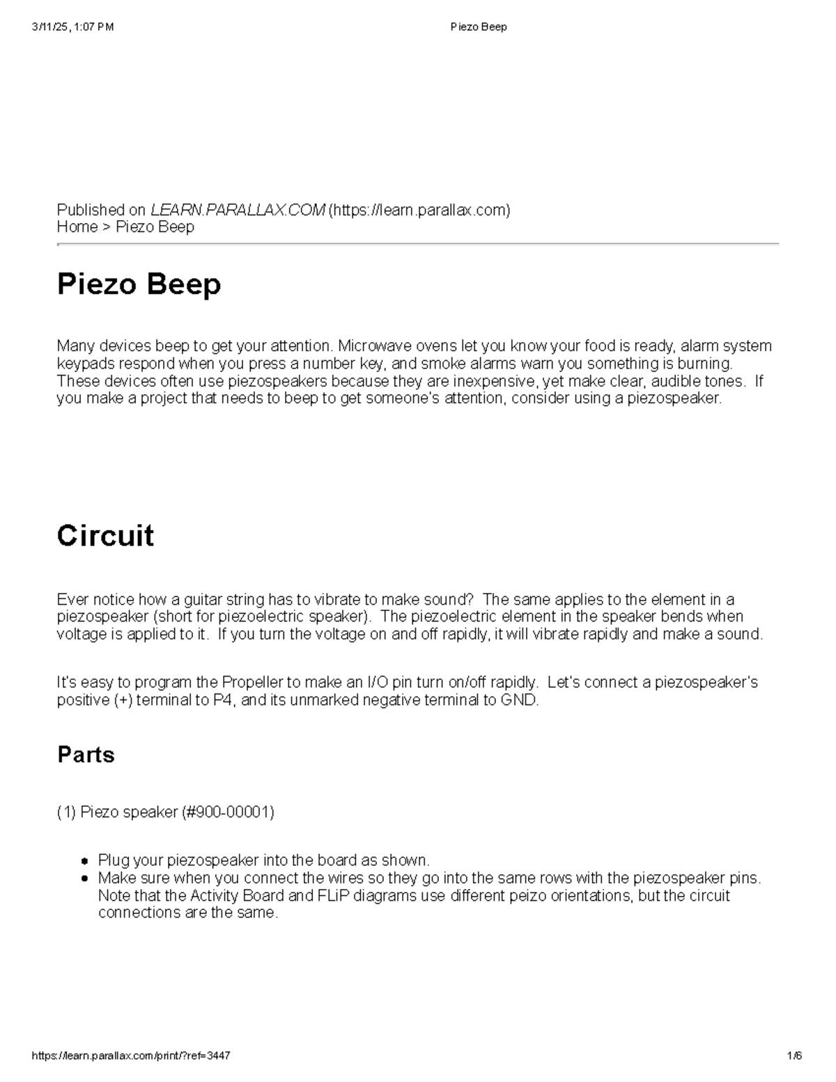 Piezo Beep: Programming Piezospeakers with Propeller C - Circuit Guide - Published on LEARN ...
