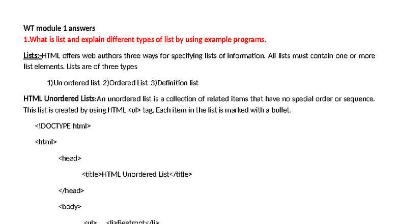 WT Module 1 Answers: Lists, Forms, and Web Concepts Explained - Studocu