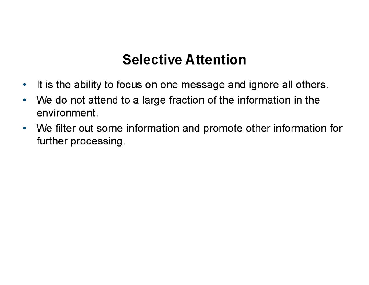 Cognitive Psychology: Models of Selective Attention (Ch4) - Summary ...