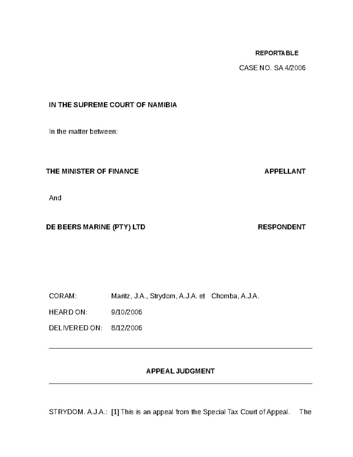 Minister of Finance v De Beers Marine (Pty) Ltd: Tax Appeal Judgment ...