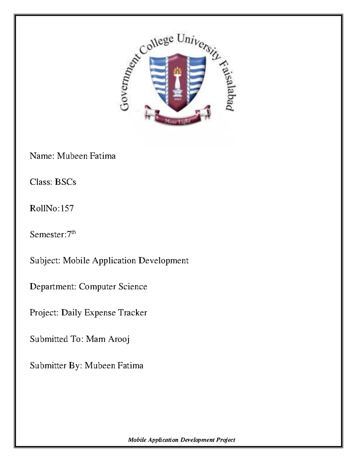 Daily Expense Tracker Project (BSCs 7th Sem) - Studocu