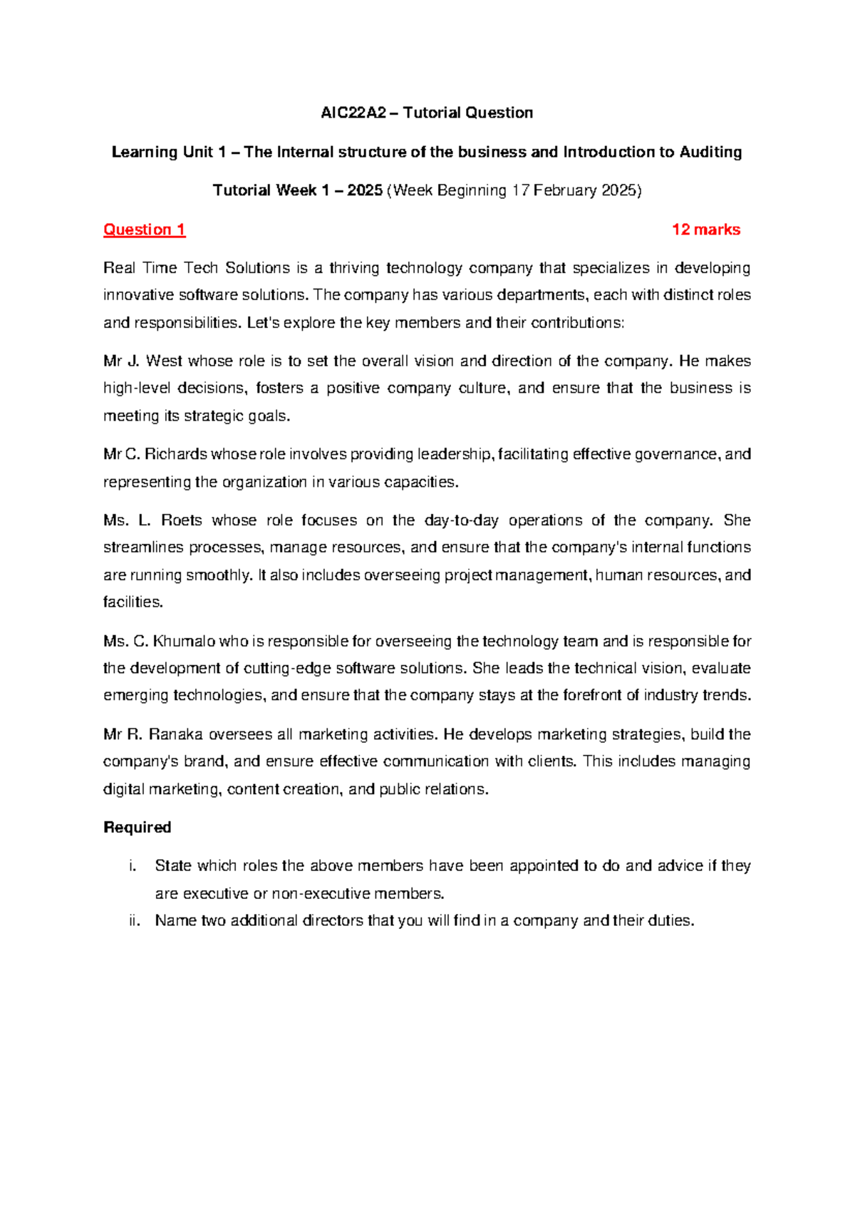 Unit 1 Tutorial Question - Week 1 (Week Beginning 17 February 2025 ...