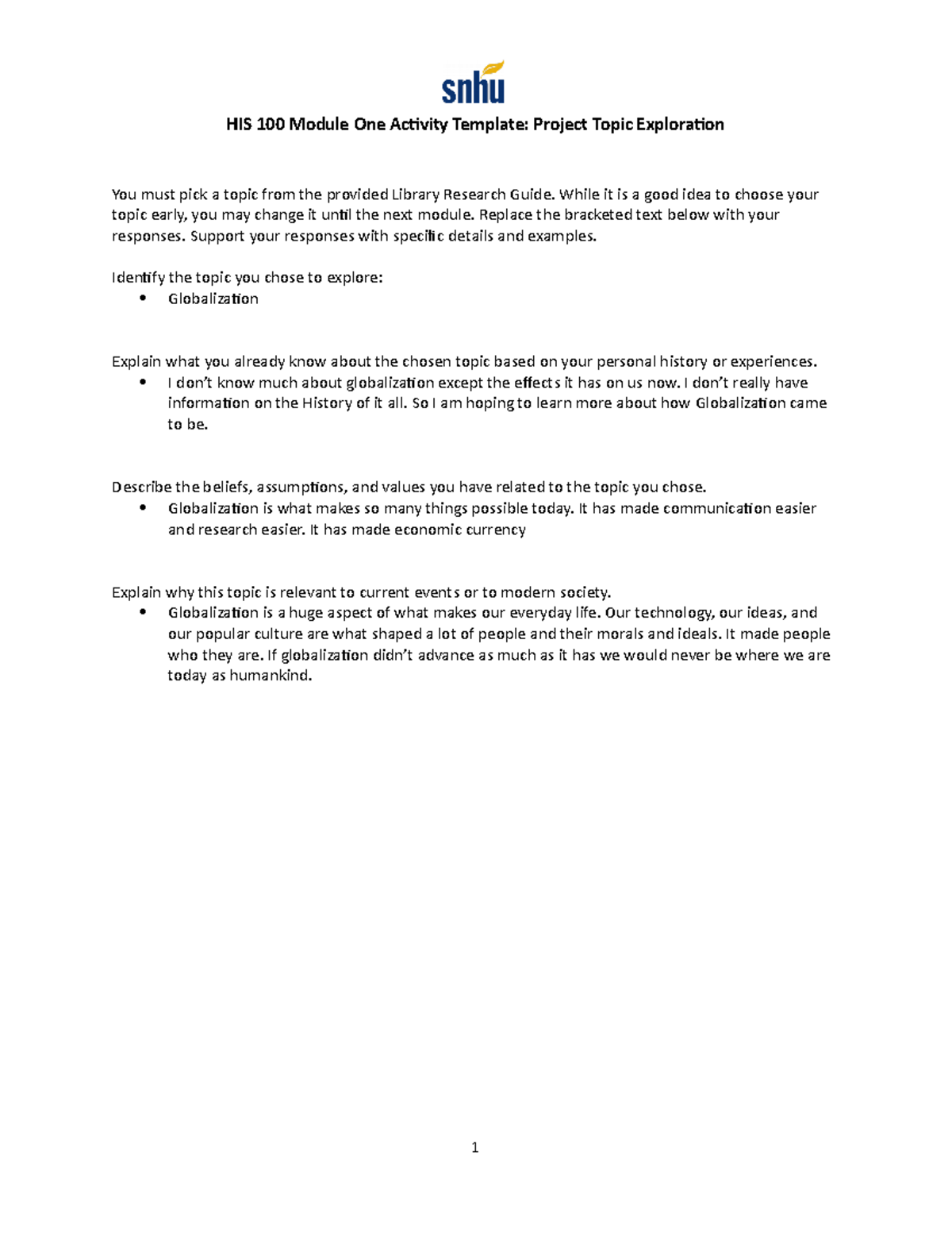 Module one Activity Project Topic Exploration - HIS 100 Module One ...