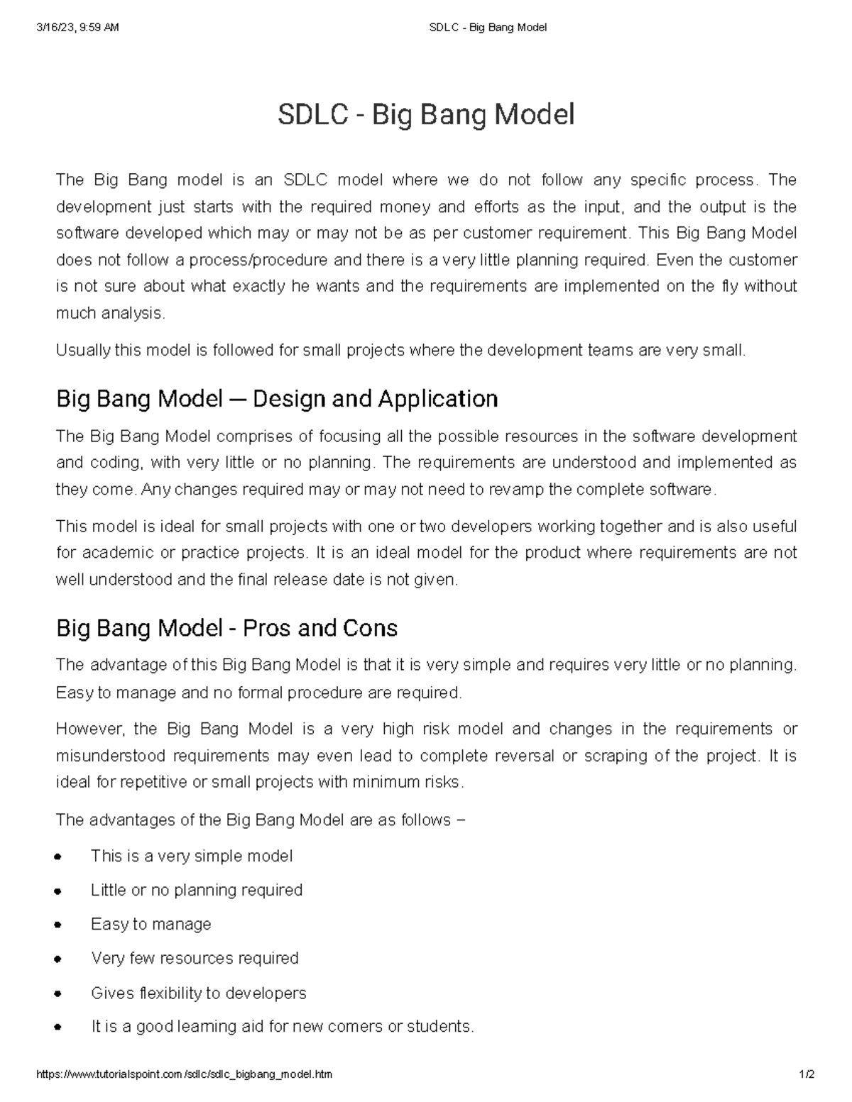 SDLC - Big Bang Model Overview and Insights - Studocu