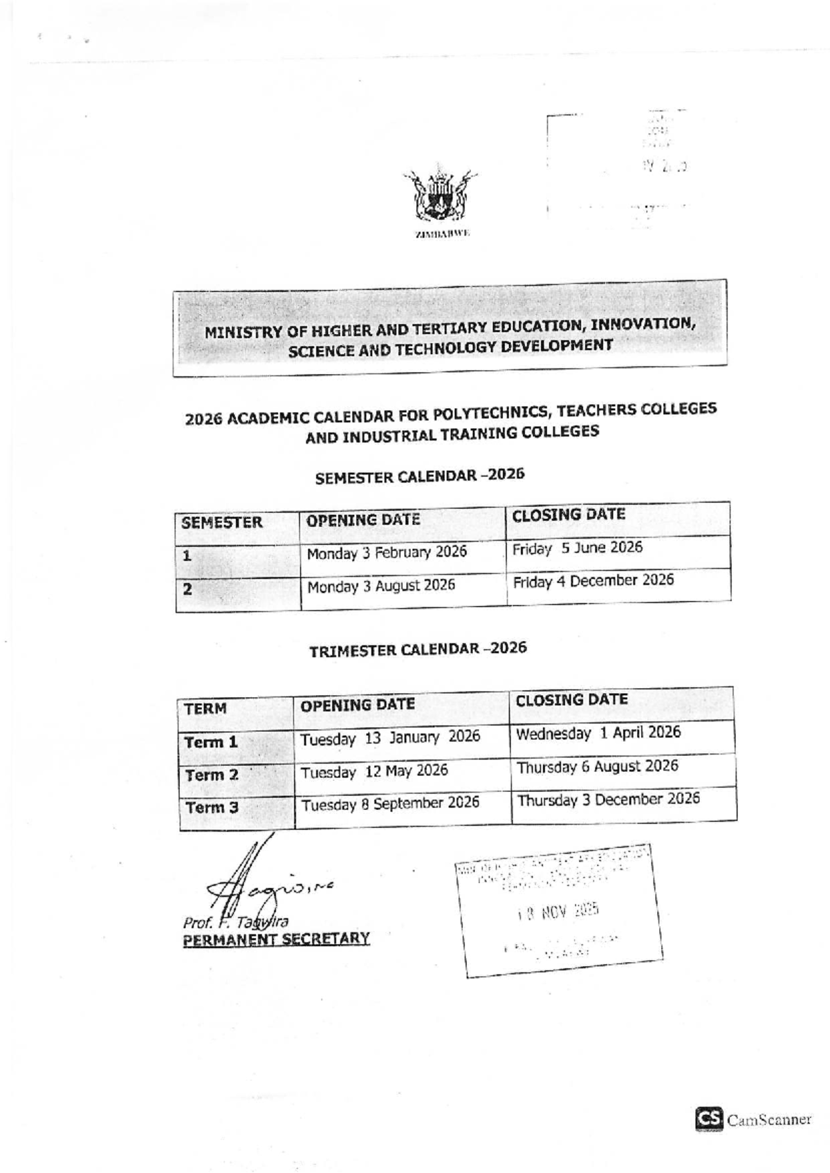 1V 20.0 2026 Academic Calendar for Polytechnics & Colleges - Studocu