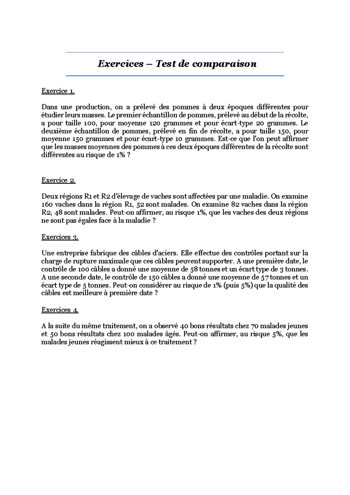 Test de comparaison avec correction 1 - Exercices – Test de comparaison ...