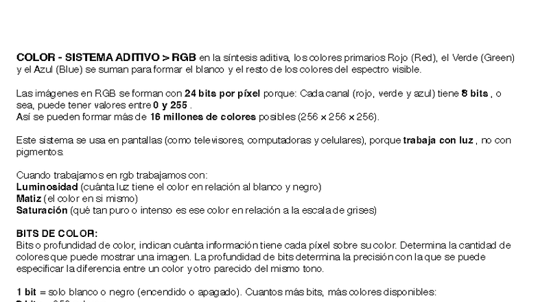 Apuntes Parcial: Sistema de Color RGB y Corrección de Color - Studocu
