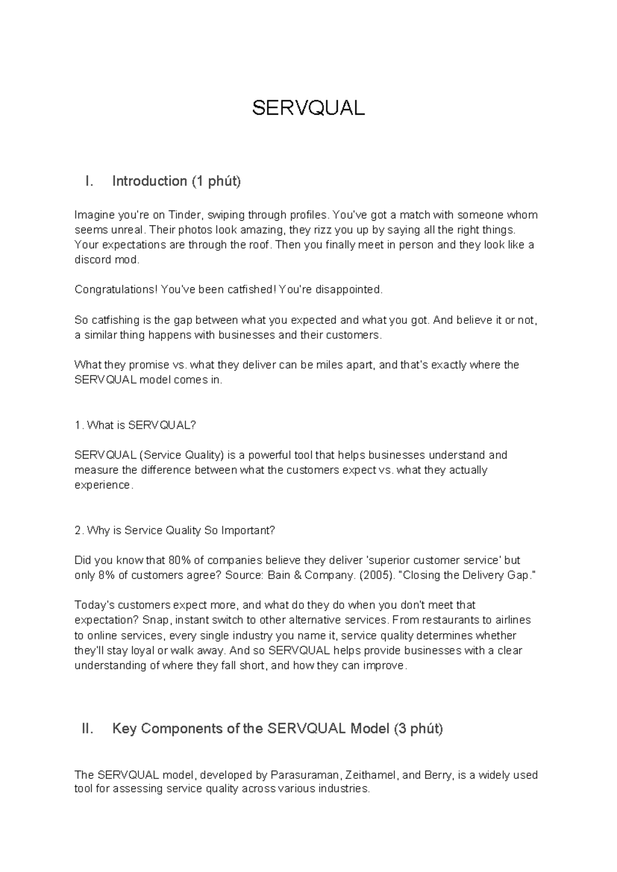 [DSU8A][Quality Management] Group 1: Understanding SERVQUAL Model - Studocu