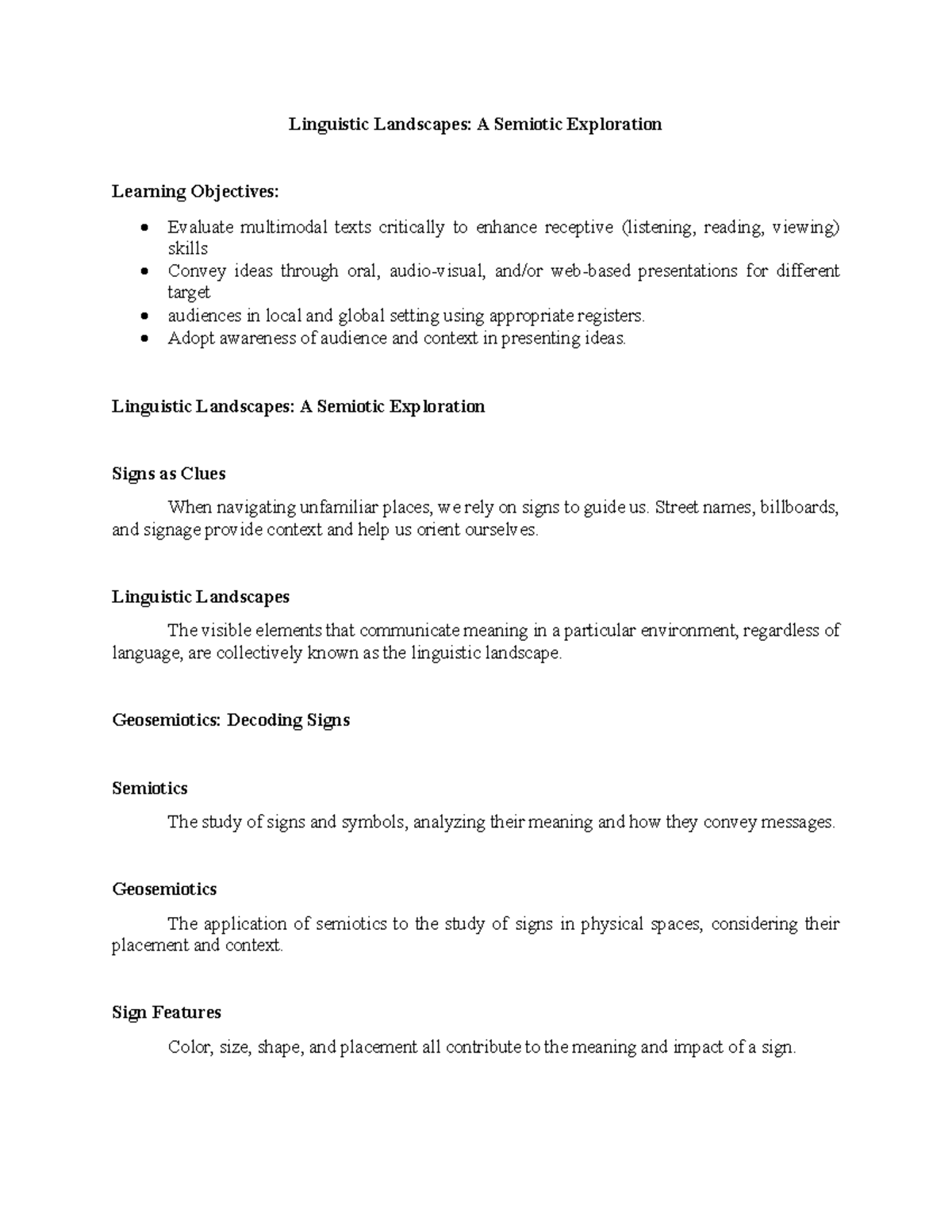 Linguistic Landscapes: A Semiotic Exploration of Signs and Context ...