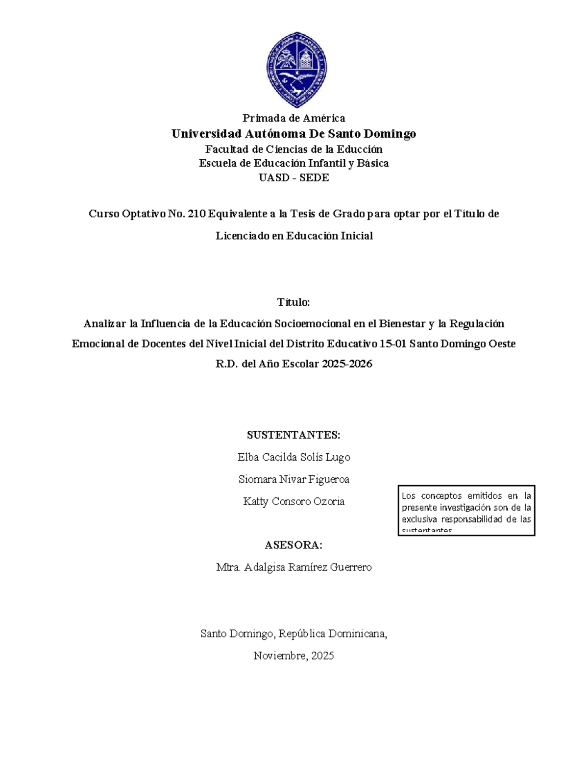 Tesis UASD 210: Influencia de la Educación Socioemocional en Docentes ...