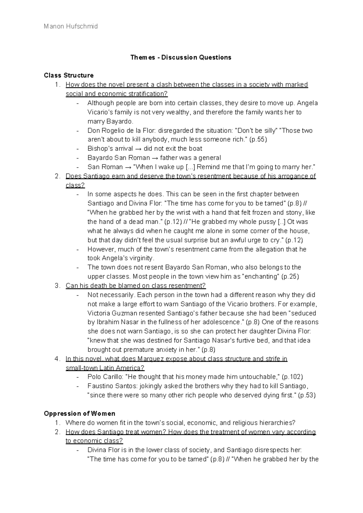 ENG 101 - Themes and Discussion Questions on Class and Gender Issues ...