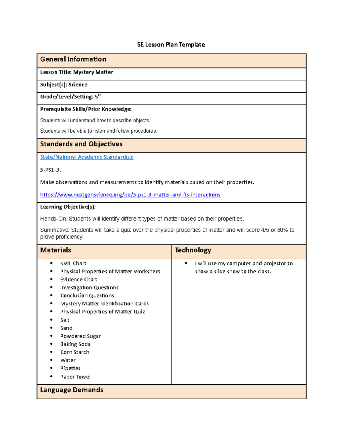 Science Lesson Plan -passed - 5E Lesson Plan Template General ...
