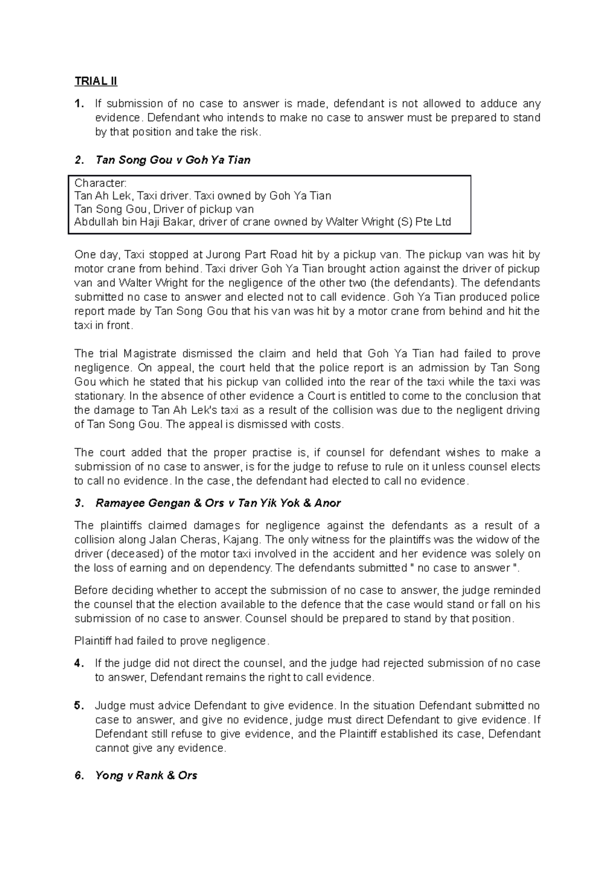 Trial II: Key Proceedings and Legal Principles on No Case to Answer ...