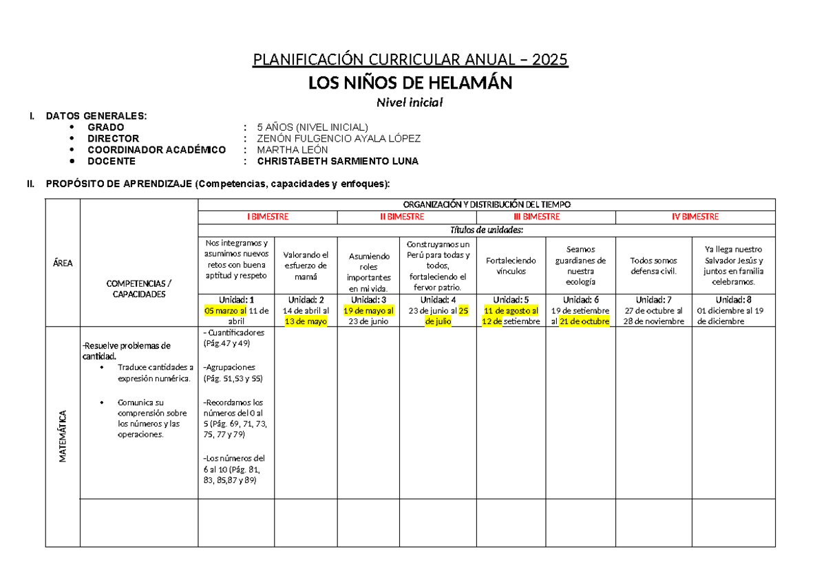 Planificación Curricular Anual Eactiva Inicial 5 años 2025 - PLANIFICACIÓN CURRICULAR ANUAL ...