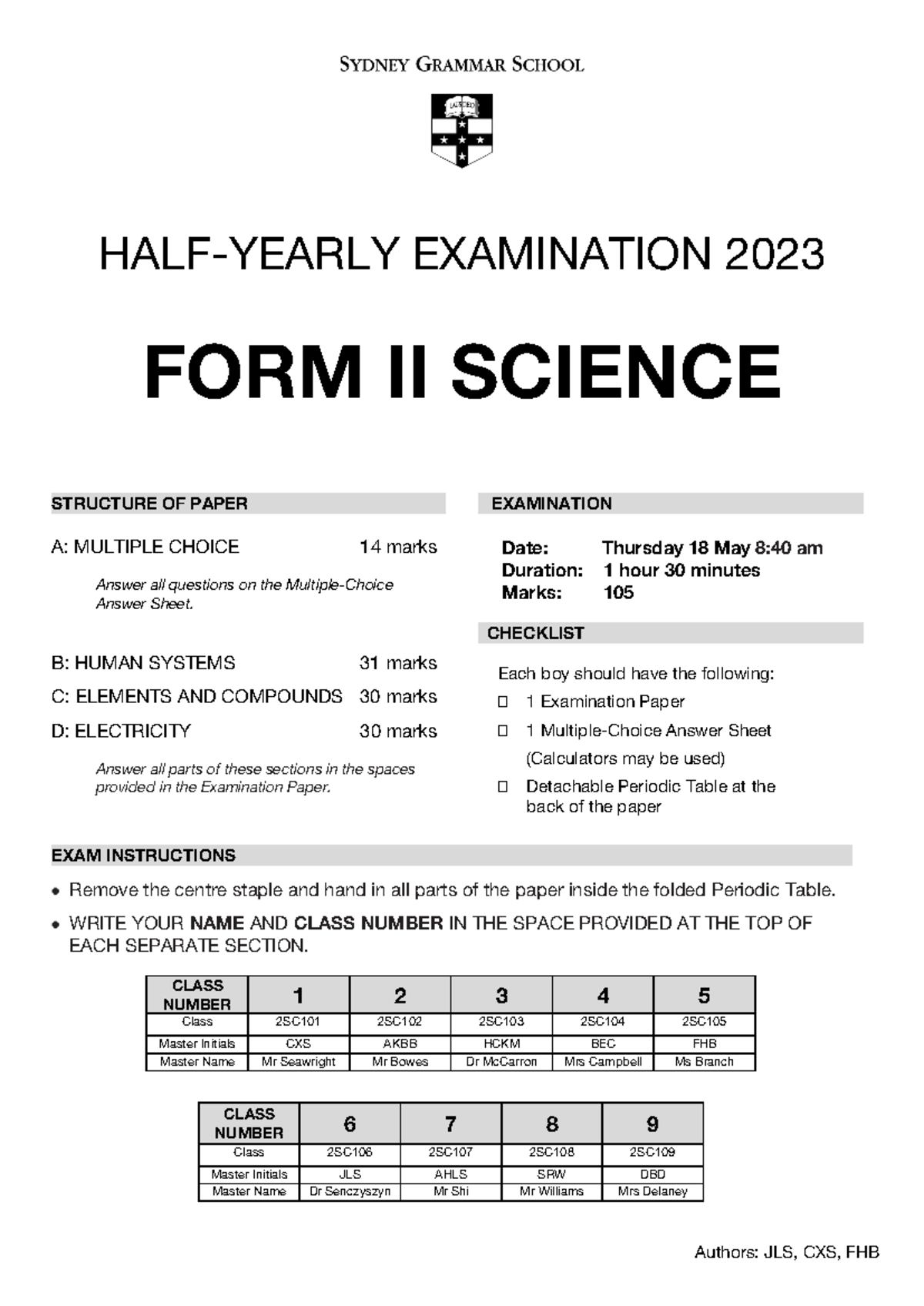 2023 Science Form II Half-Yearly Exam Paper - Studocu