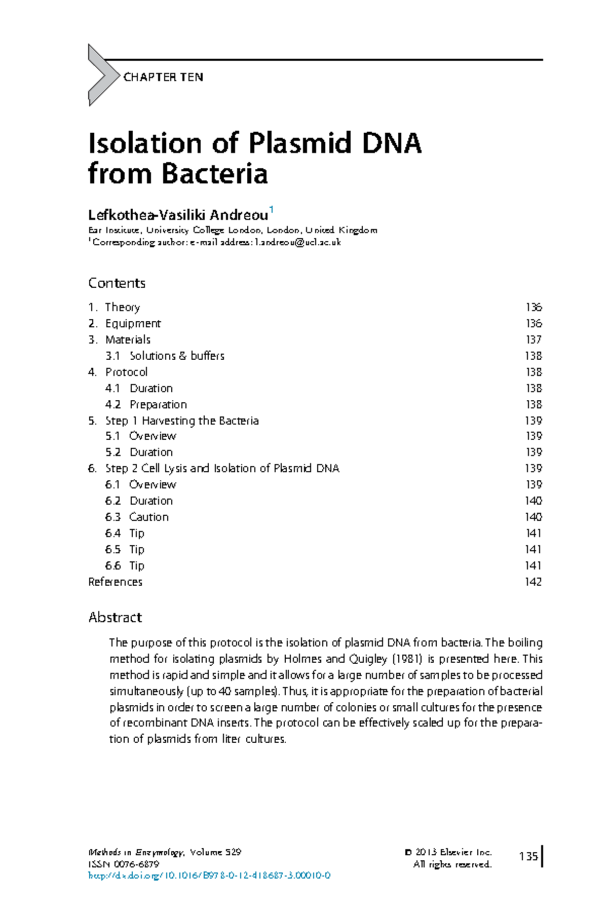 CHAPTER 10: Isolation of Plasmid DNA from Bacteria (Methods in ...