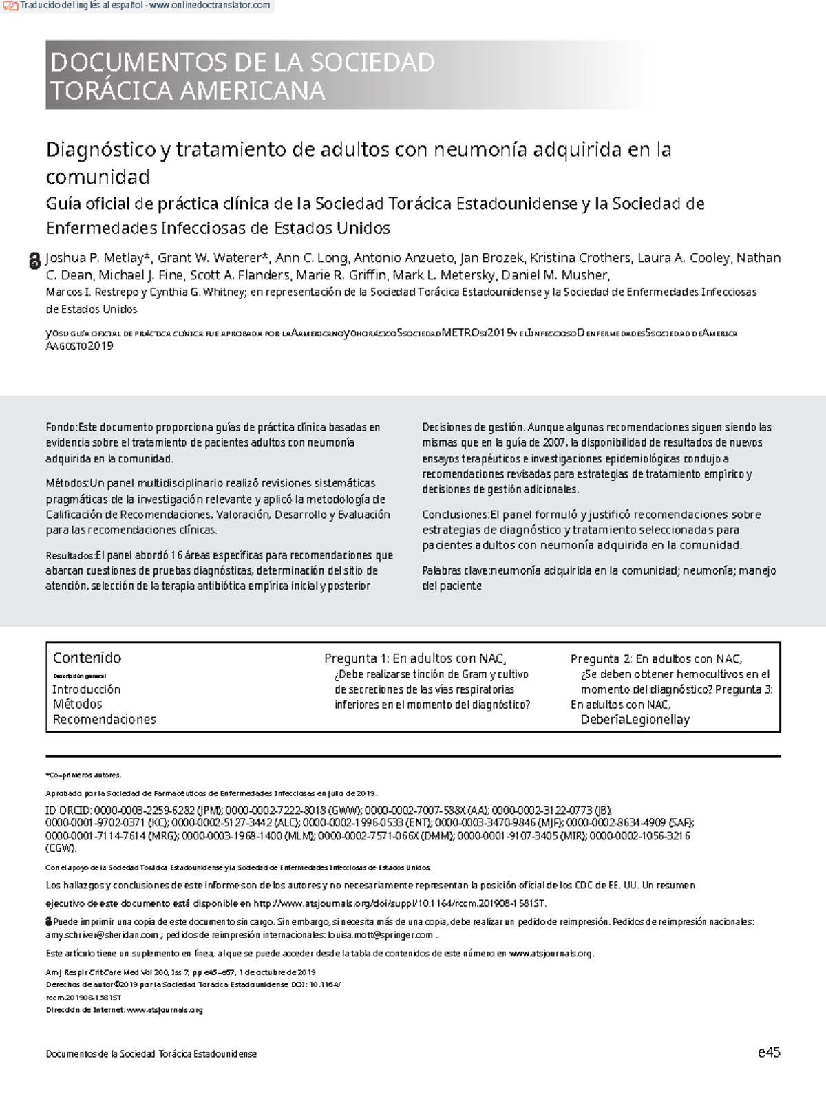Guía ATS IDSA 2019: Diagnóstico y Tratamiento de Neumonía Adquirida en ...