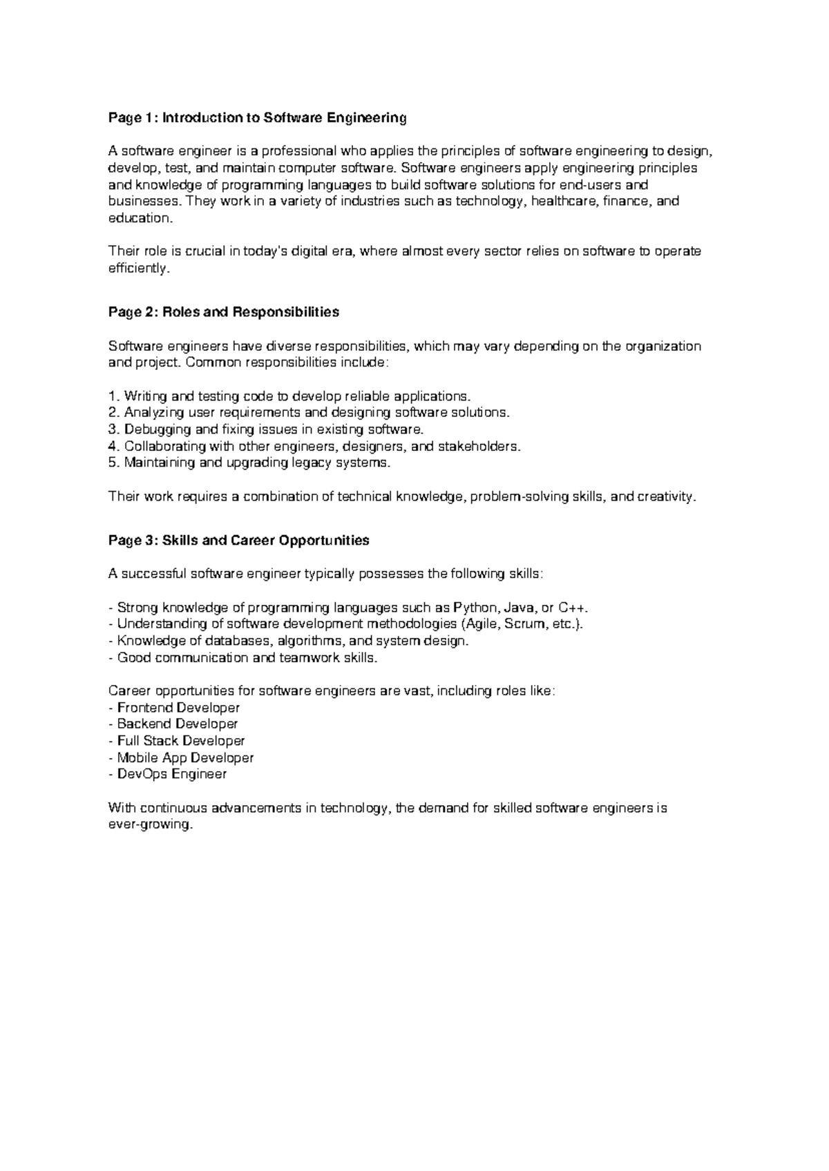 CS504 Software Engineering: Roles, Skills, and Career Paths - Studocu