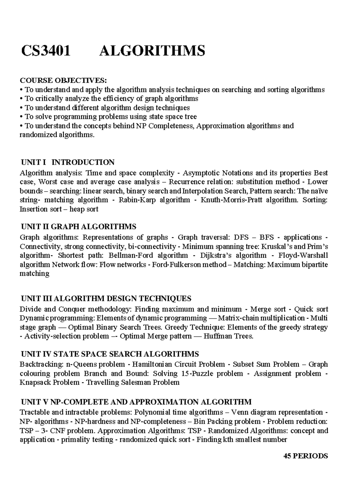 Algorithms-Notes Final - CS3401 ALGORITHMS COURSE OBJECTIVES: • To ...
