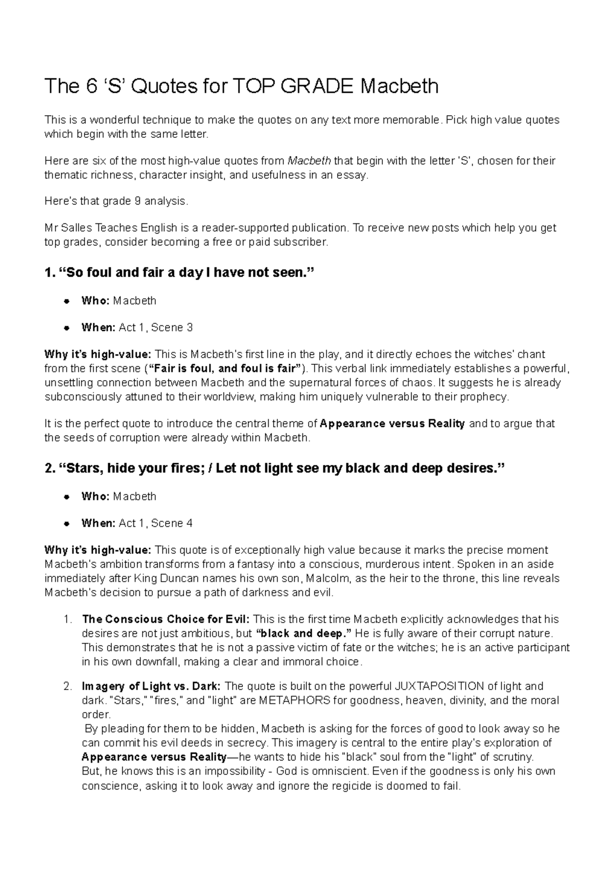Macbeth Quotes for Top Grades: Key Insights & Analysis (Grade 9) - Studocu