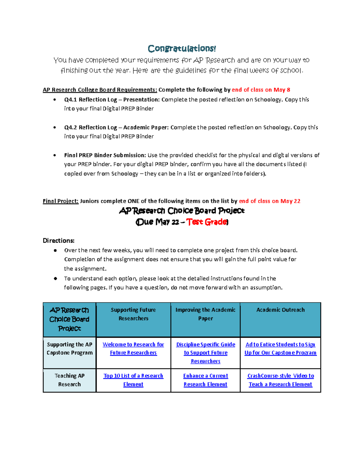 Final Project Guidelines for AP Research 2026 - Studocu