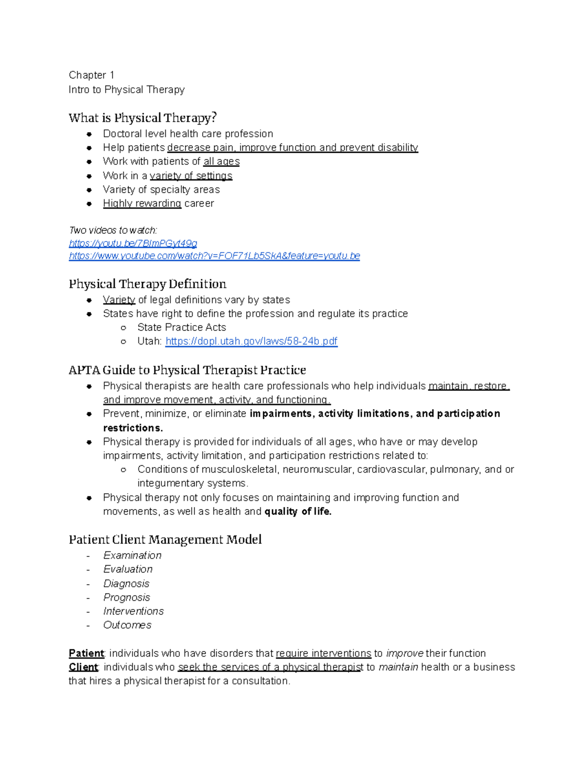 Chapter 1 pt.1 - Intro to Physical Therapy - Chapter 1 Intro to ...