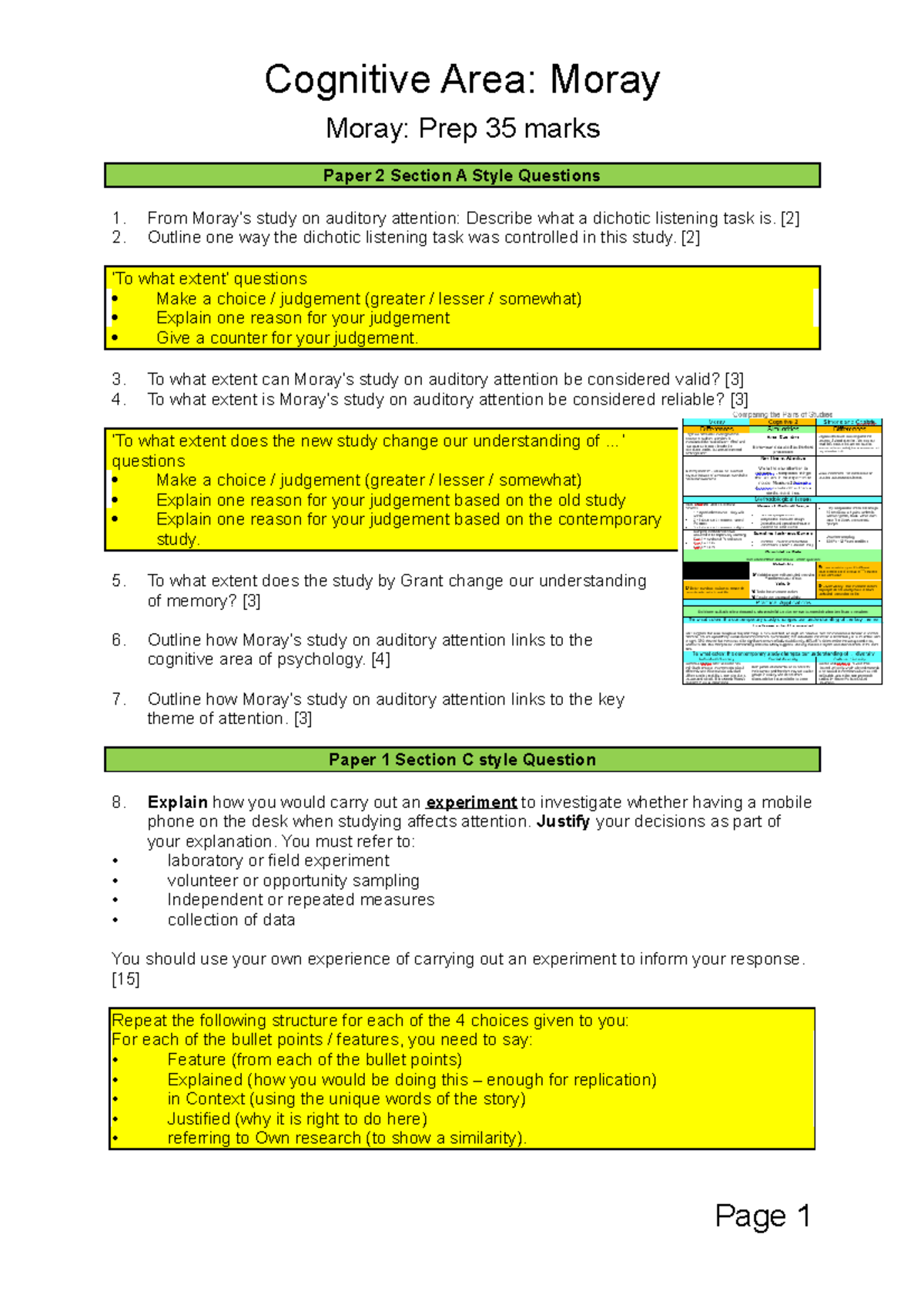 A Level Psychology: Moray 2019 Practice Paper and Evaluation Notes ...