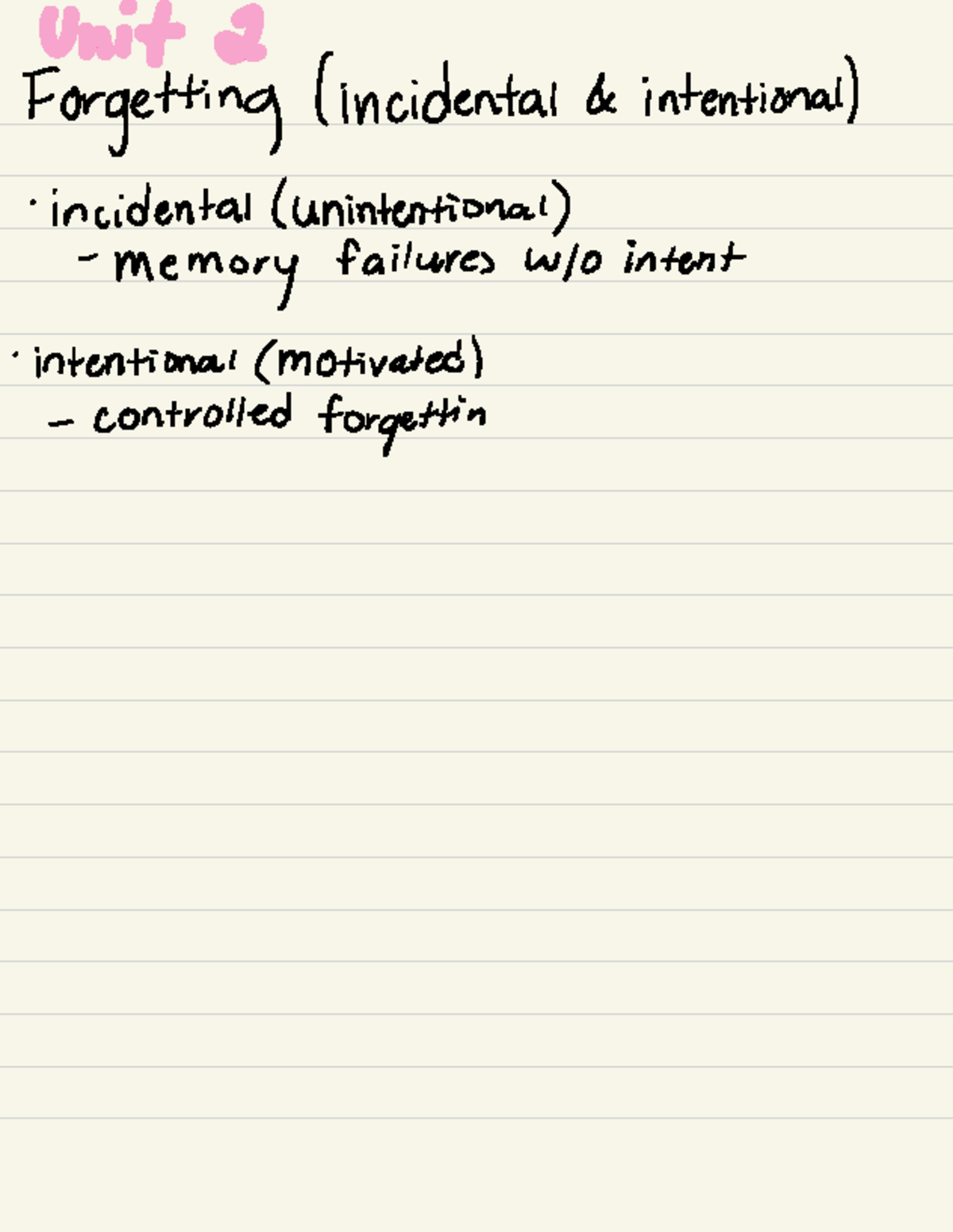 Learning & Memory - Lecture notes Forgetting - Forgetting ...