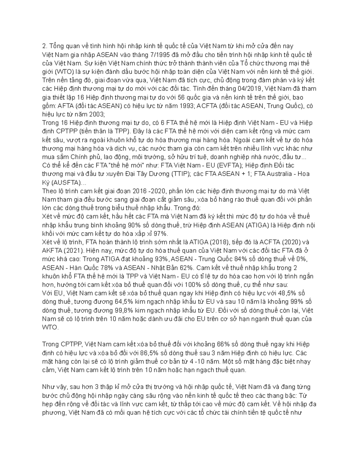 TÀI LIỆU H Nktqt - HN KTQT - Tổng quan về tình hình hội nhập kinh tế quốc tế của Việt Nam từ khi ...