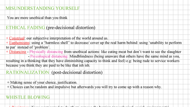 MNO2707: Understanding Ethical Fading and Rationalization - Studocu