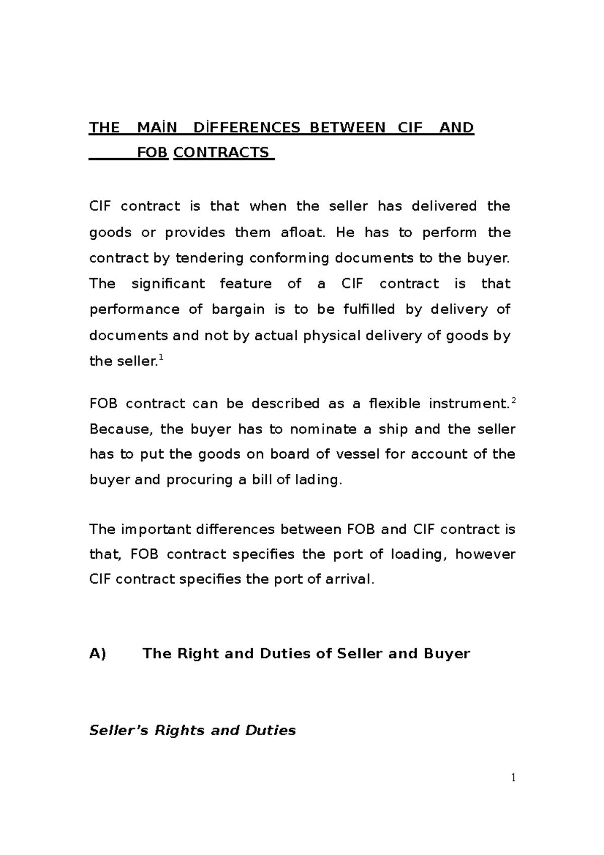 Differences Between CIF & FOB Contracts: Rights, Duties & More - Studocu