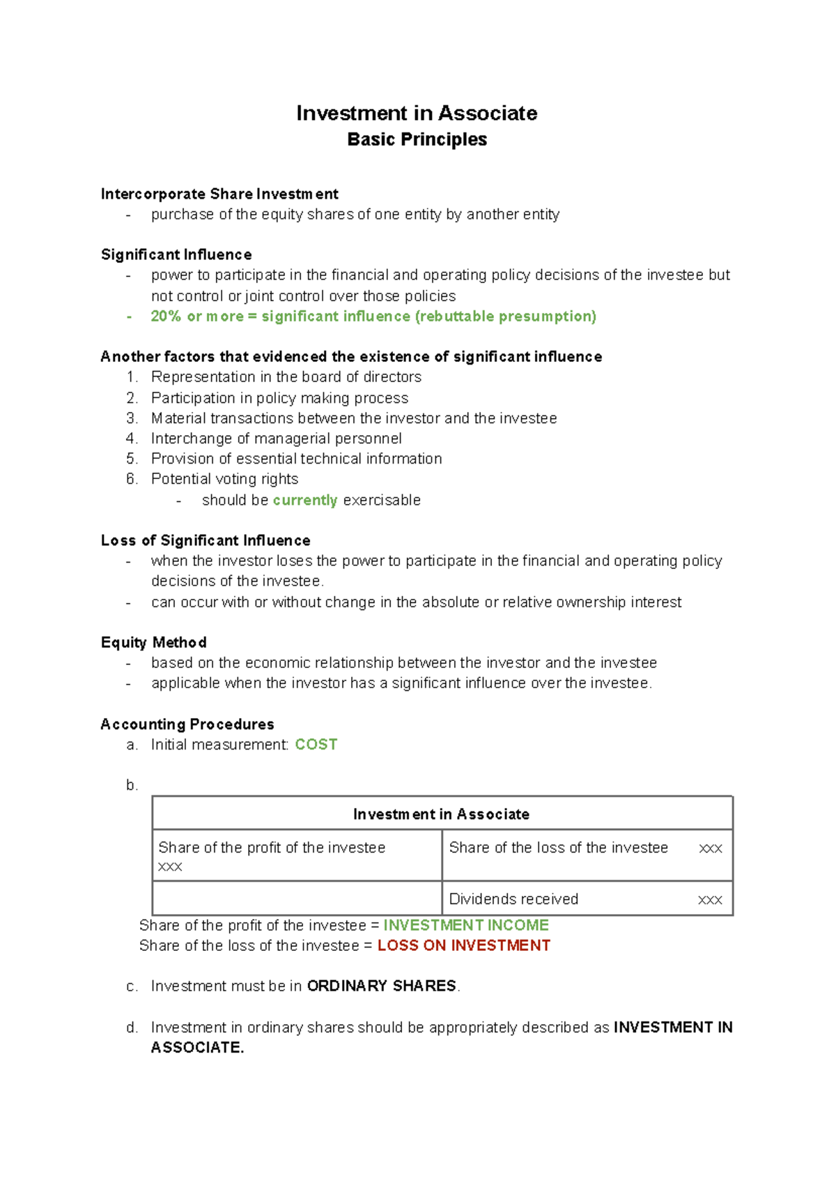 Investment in Associate: Key Principles and Accounting Procedures - Studocu